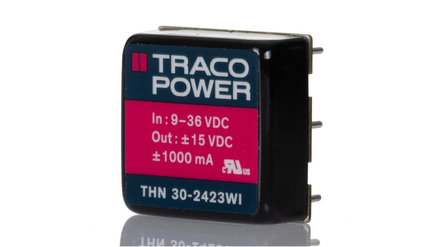 THN 30-2423WI | TRACOPOWER THN 30WI DC-DC Converter, ±15V dc/ ±1A Output, 9 → 36 V dc Input, 30W ...