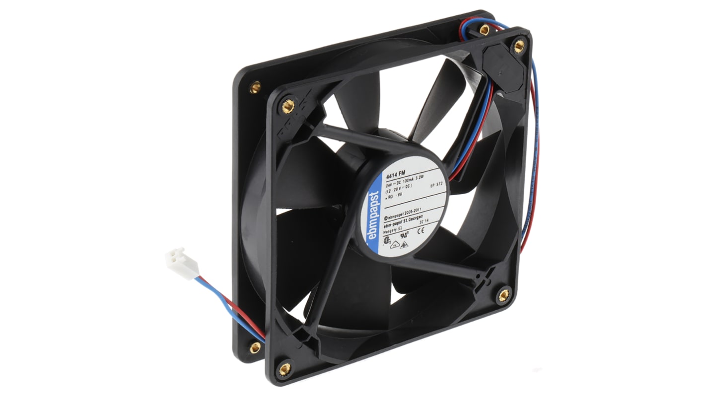 4414FM-RS0 | ebm-papst 4400 F Series Axial Fan, 24 V dc, DC Operation, 140m³/h, 3.2W, 119 x 119 ...
