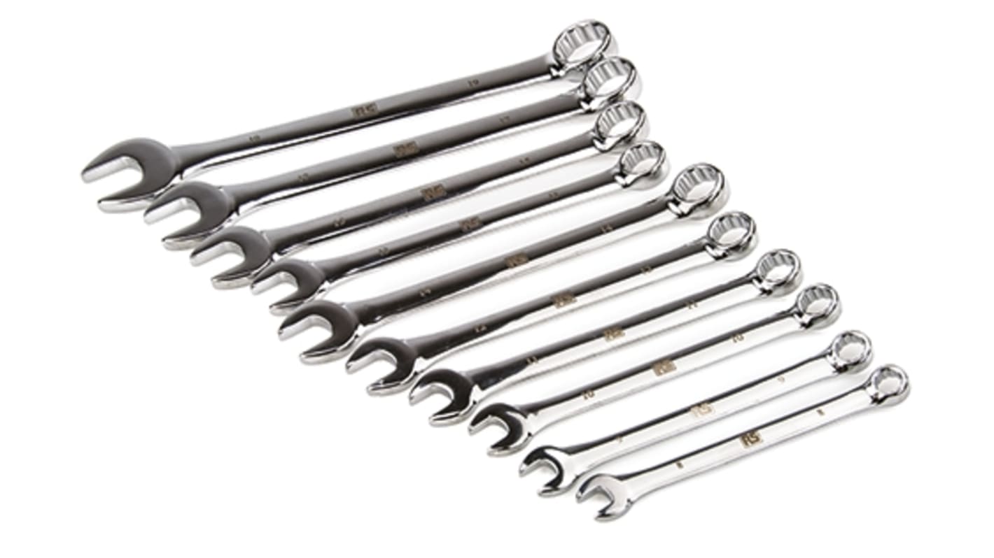 RS PRO 10-Piece Combination Spanner Set, 8 mm, 9 mm, 10 mm, 11 mm, 12 ...