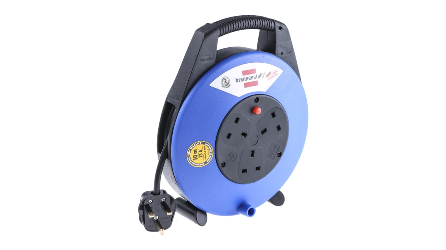 1608563 | brennenstuhl 10m 3 Socket Type G - British Cable Reel, 240 V ...