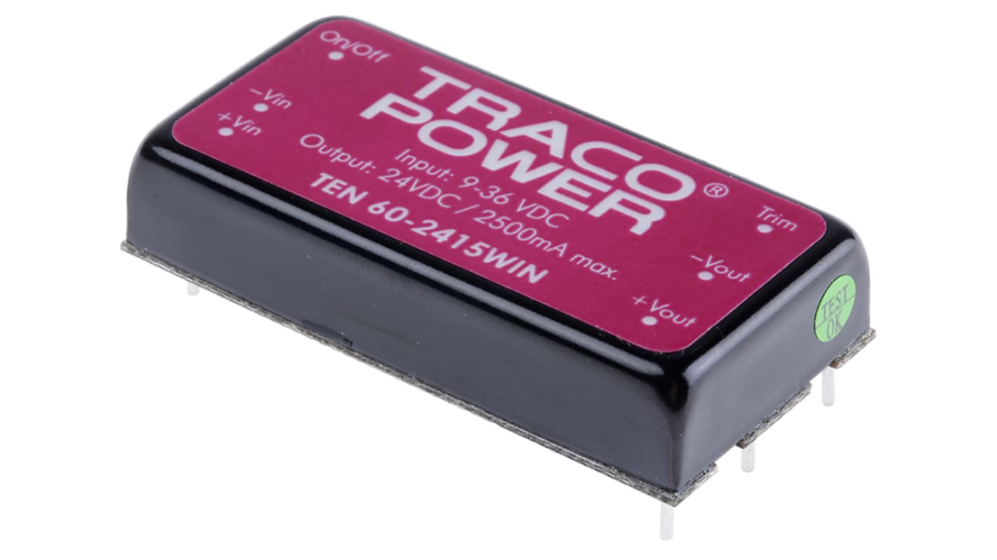 TEN 60-2415WIN | TRACOPOWER TEN 60WIN DC-DC Converter, 24V dc/ 2.5A Output, 9 → 36 V dc Input ...