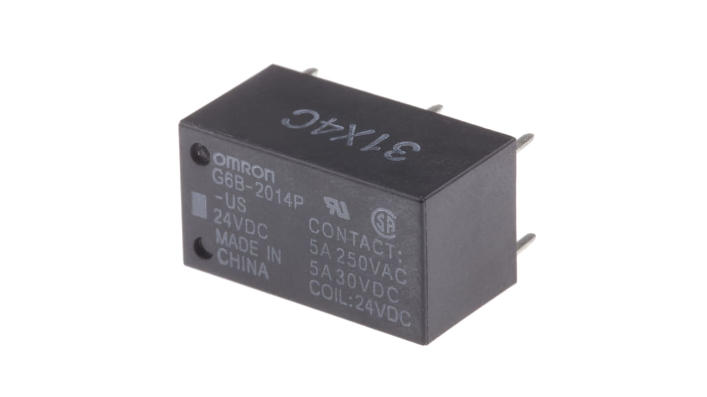 G6B-2014P-US DC24 | Omron PCB Mount Power Relay, 24V dc Coil, 5A Switching Current, DPST | RS