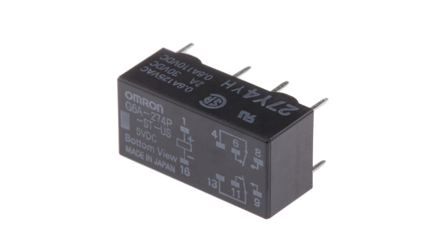G6A274PSTUS5DC | Omron PCB Mount Signal Relay, 5V dc Coil, 2A Switching ...