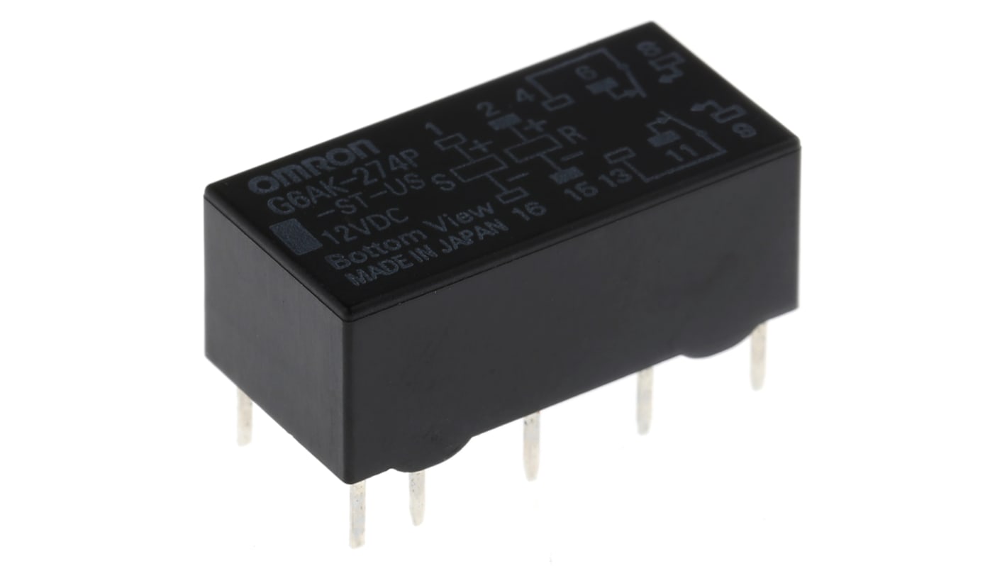 G6AK-274P-ST-US 12DC | Omron PCB Mount Latching Signal Relay, 12V dc Coil, 500mA Switching ...