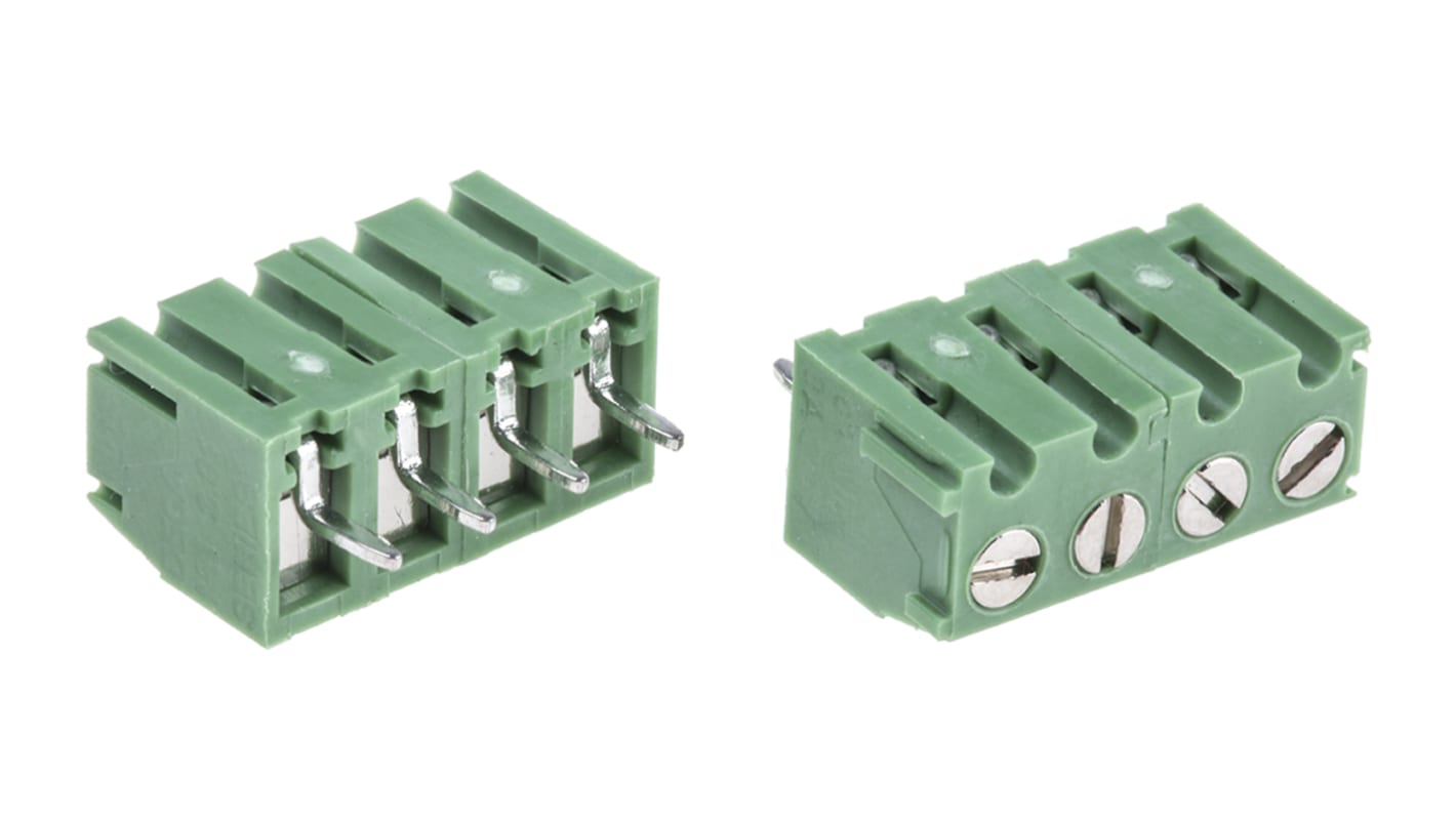 Regletas de terminales PCB Hembra Ángulo recto RS PRO de 4 vías, paso 3 ...