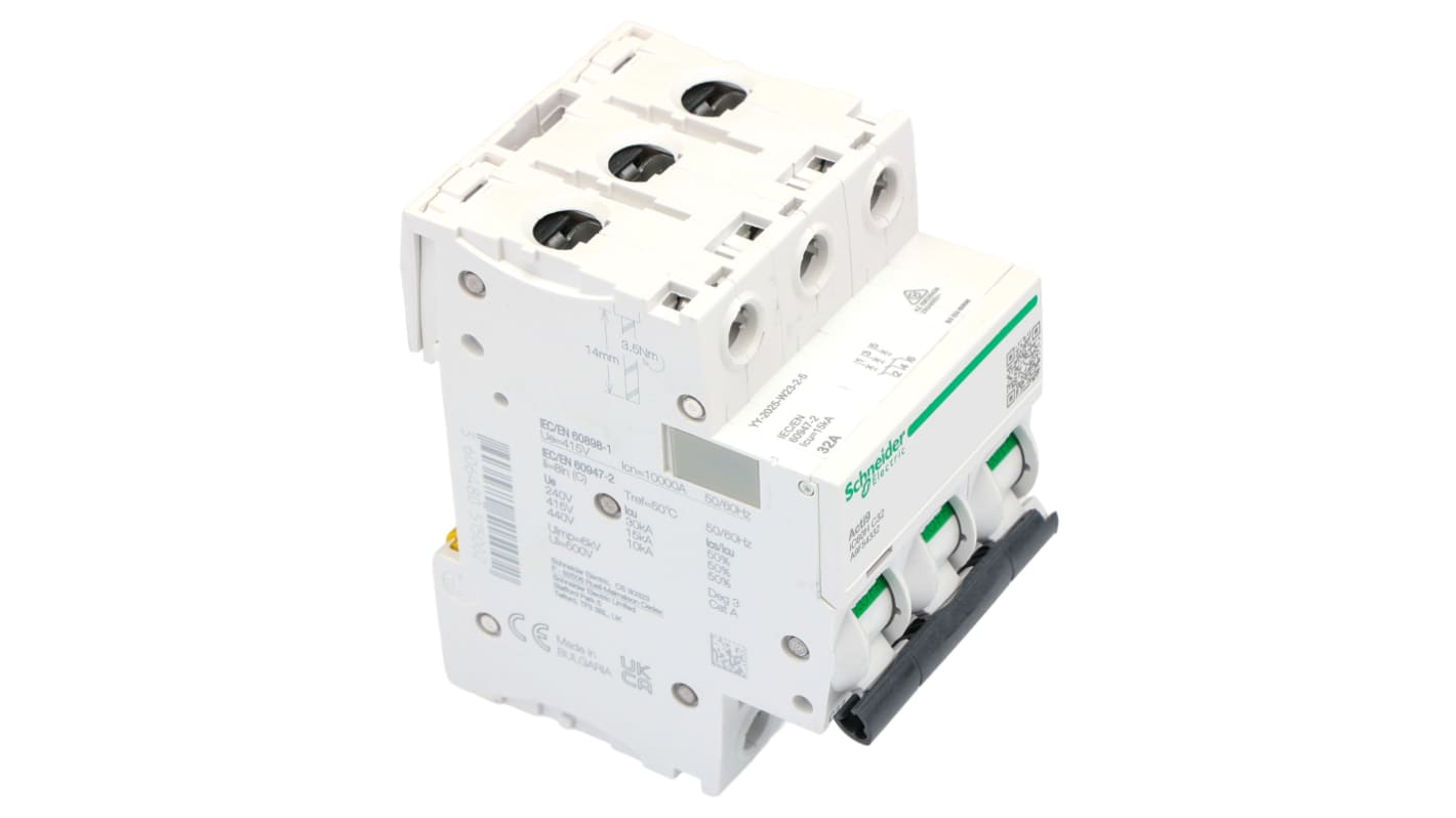 A9F54332 | Schneider Electric 32A 3P MCB, C型微型断路器, 100 → 133V直流, 440V交流 ...