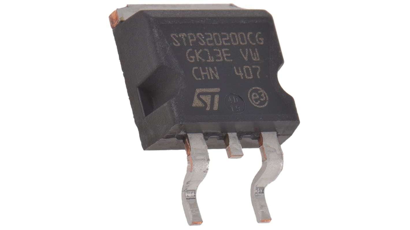 STPS20200CG-TR | STマイクロ, 整流ダイオード, コモンカソード, 30A, 200V 表面実装, 3-Pin D2PAK (TO-263) ショットキー | RS