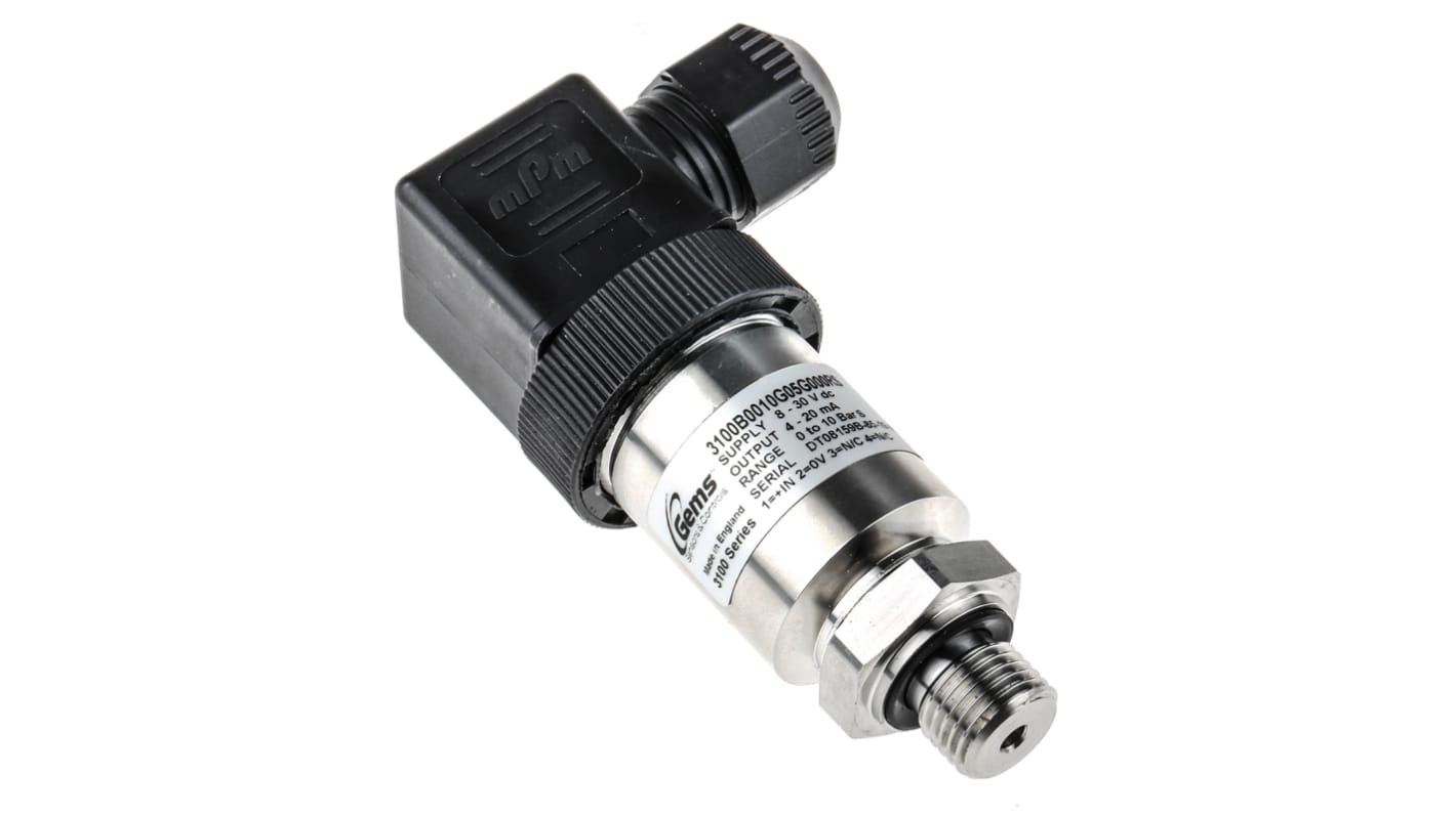 3100B0010G05G000 | Gems Sensors Pressure Sensor, 0bar Min, 10bar Max, Current Output, Gauge ...