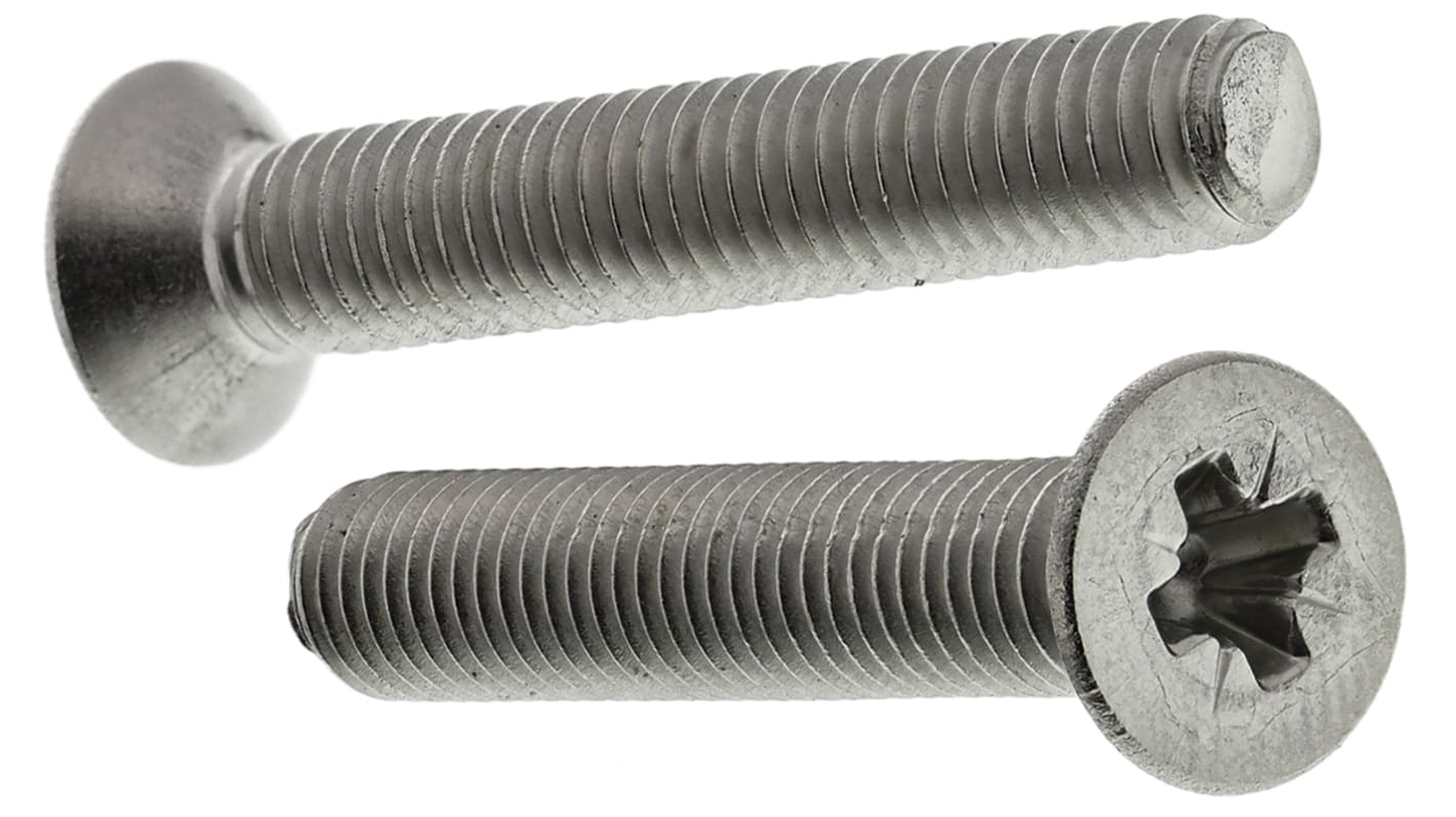 RS PRO Pozidriv Countersunk A2 304 Stainless Steel Machine Screws DIN 965Z, M5x30mm | RS