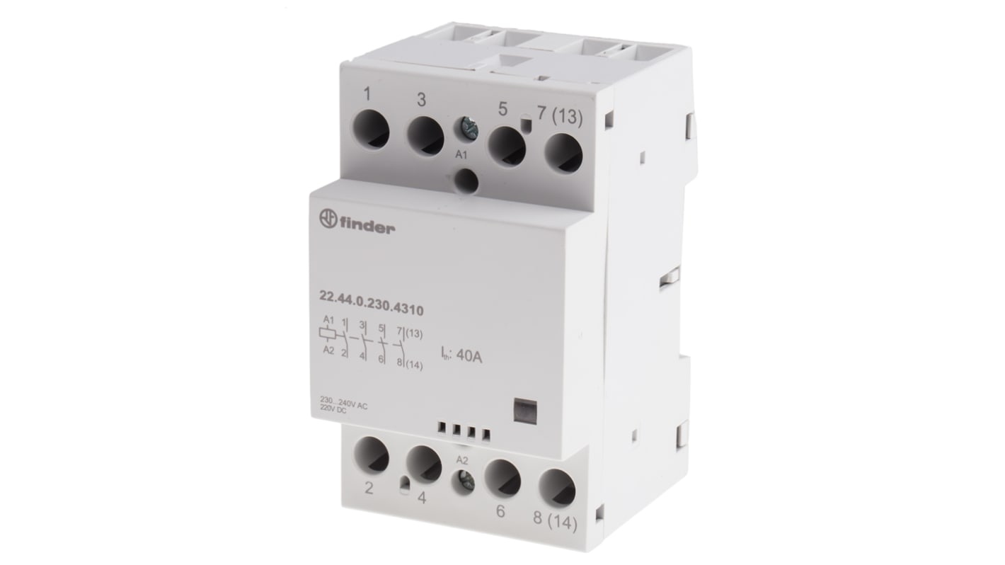 22.44.0.230.4310 | Finder 22 Series Contactor, 240 V ac Coil, 4-Pole ...