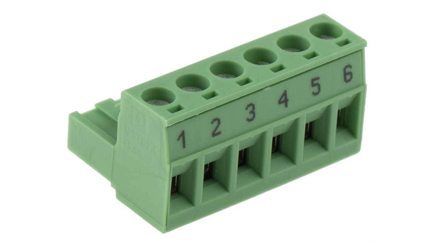 1758380 | Phoenix Contact 5.08mm Pitch 6 Way Right Angle Pluggable Terminal Block, Plug, Plug-In ...