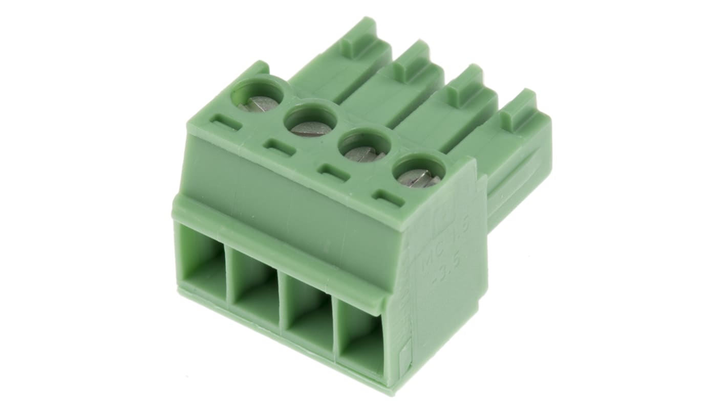 1840382 | Phoenix Contact 3.5mm Pitch 4 Way Pluggable Terminal Block, Plug, Cable Mount, Screw ...