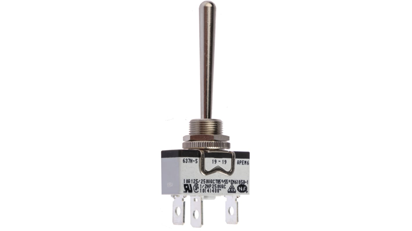 637h/2-5 | Apem Toggle Switch, Panel Mount, (On)-Off-(On), SPDT, Solder ...