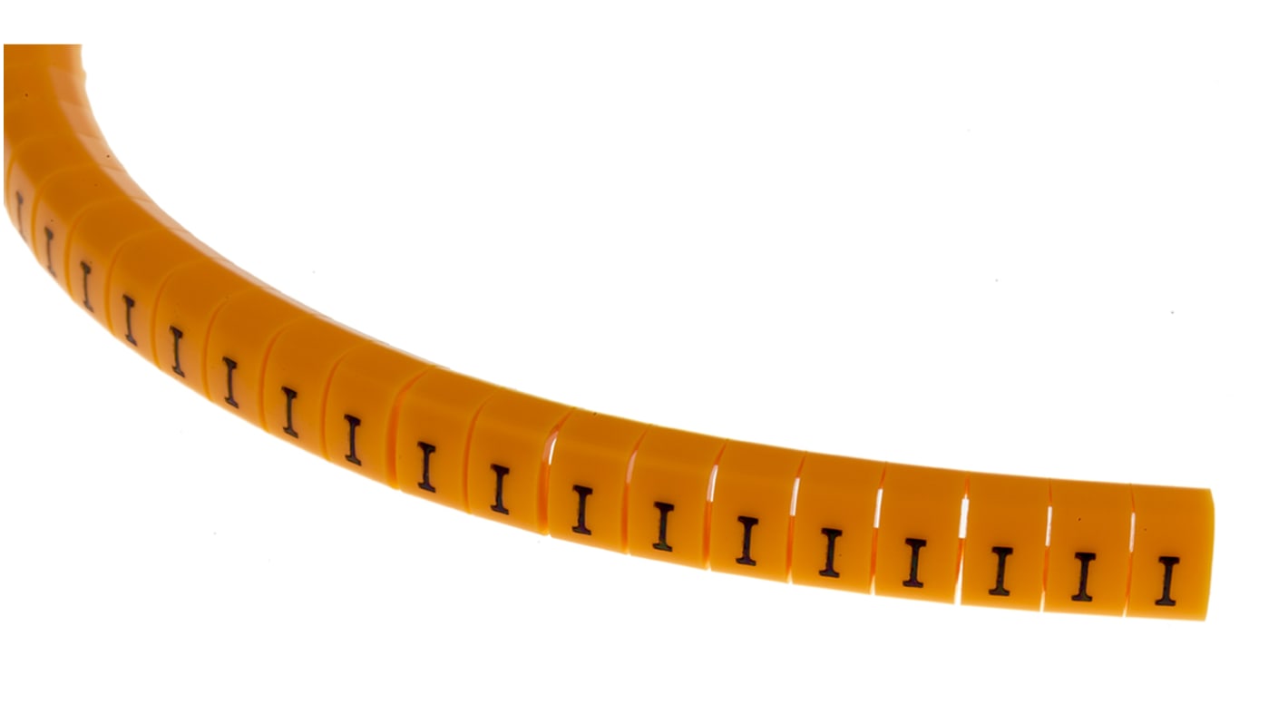 RS PRO Snap On Cable Marker, Black on Orange, Pre-printed "I", 4 → 5mm ...