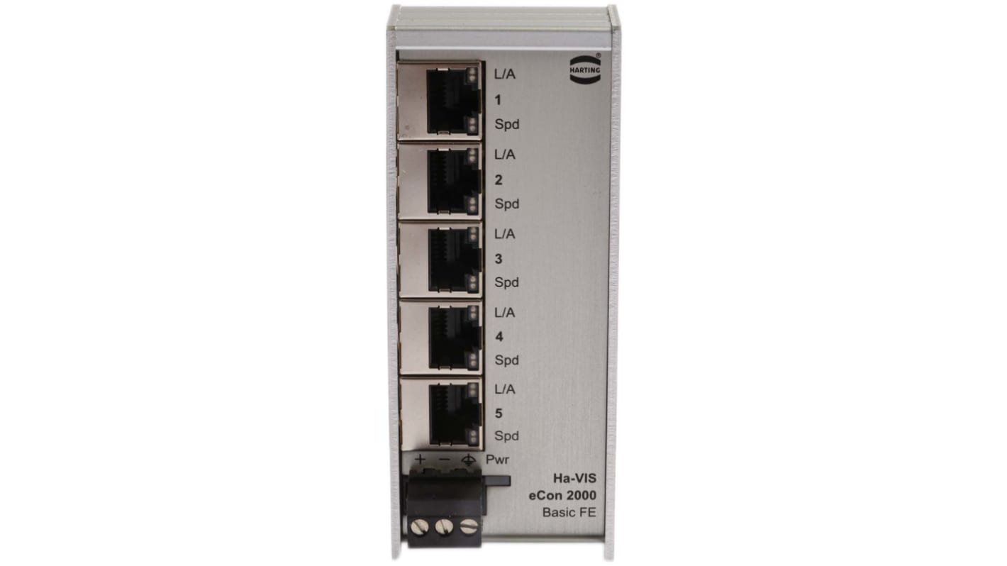 24020050000 | HARTING DIN Rail Mount Ethernet Switch, 5 RJ45 Ports, 10 ...