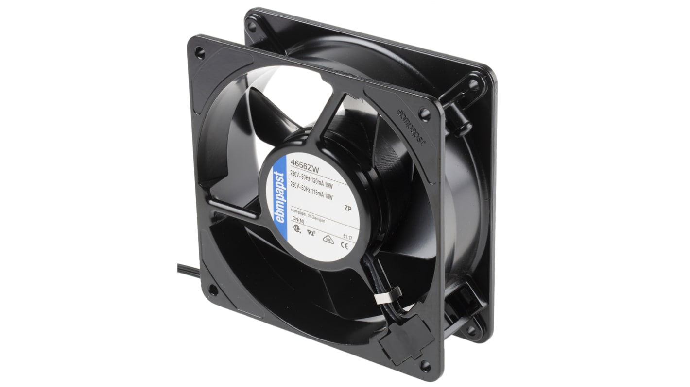 4656ZW | ebm-papst 4000 Z Series Axial Fan, 230 V ac, AC Operation, 160m³/h, 19W, 119 x 119 x ...