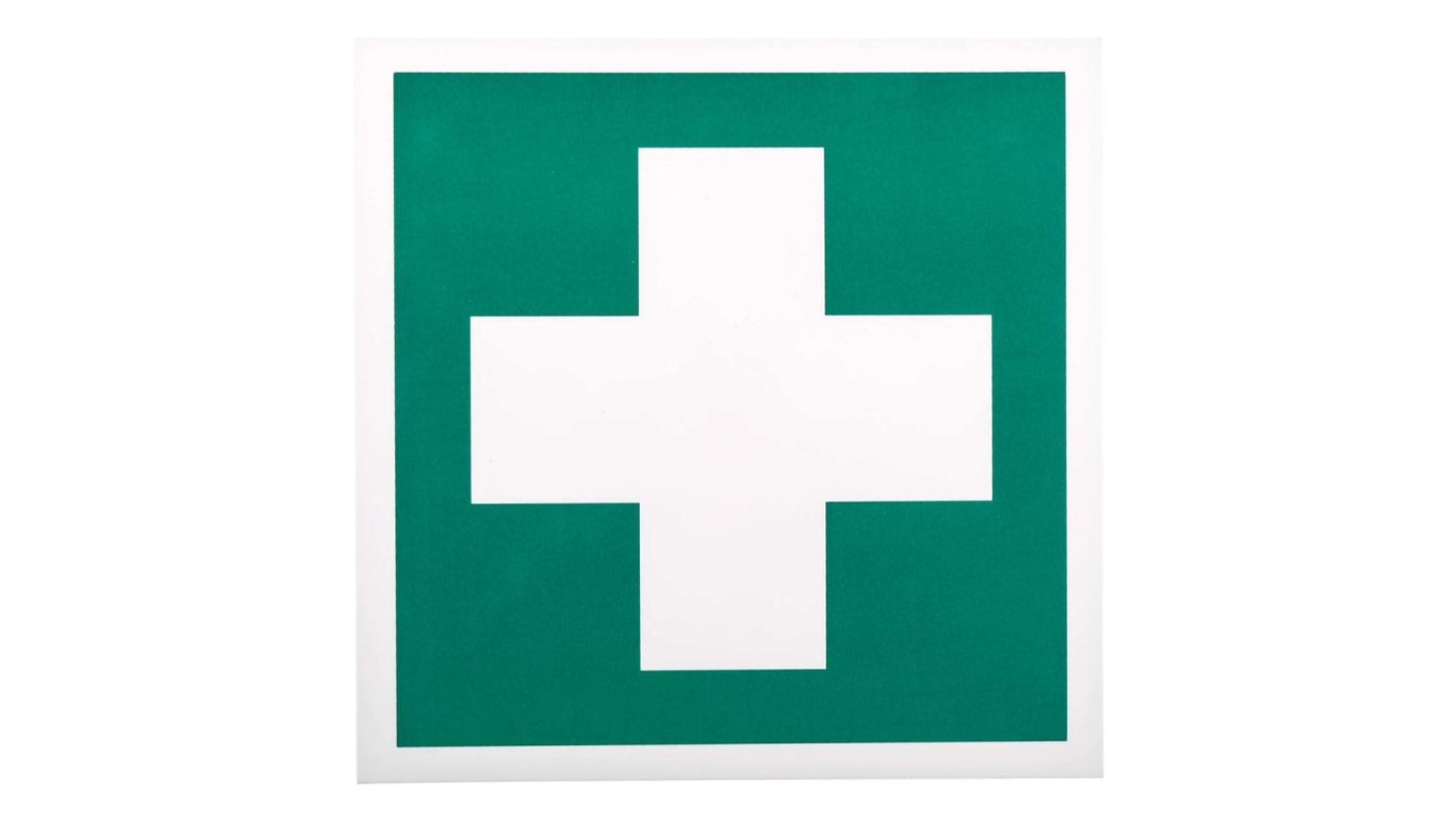 RS PRO Plastic Green/White First Aid Sign, H200 mm W200mm | RS