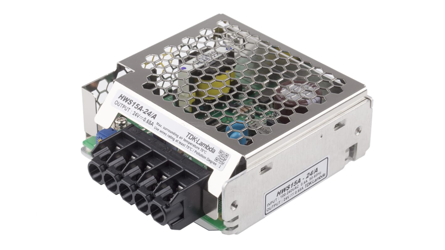 TDK-Lambda Switching Power Supply, HWS15A-24/A, 24V dc, 650mA, 15W, 1 Output, 120 → 370 V dc, 85 ...