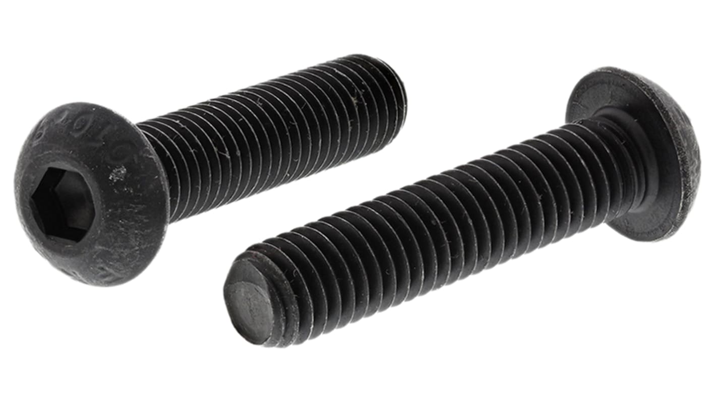 RS PRO Black, Self-Colour Steel Hex Socket Button Screw, ISO 7380, M8 x ...