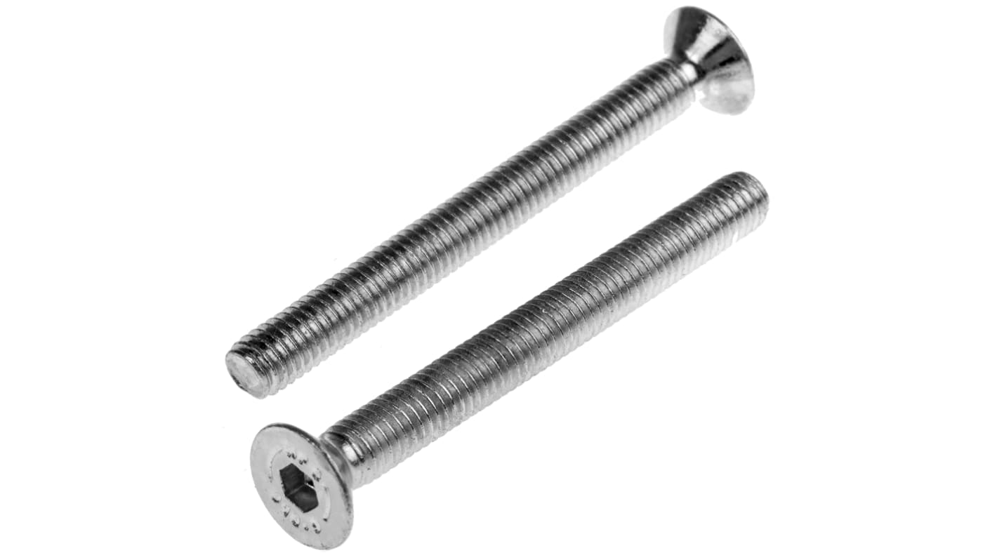 RS PRO Bright Zinc Plated Steel Hex Socket Countersunk Screw, DIN 7991, M6 x 60mm | RS