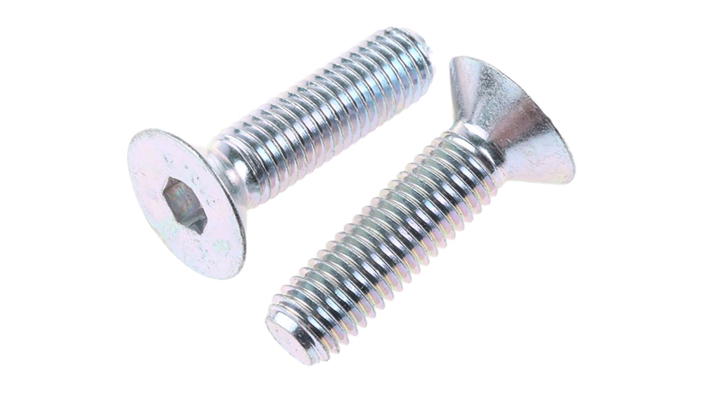 RS PRO Bright Zinc Plated Steel Hex Socket Countersunk Screw, DIN 7991, M12 x 45mm | RS