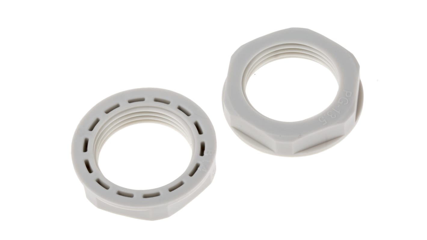 RS PRO Grey Nylon 66 Cable Gland Locknut, PG13.5 Thread, IP68 | RS