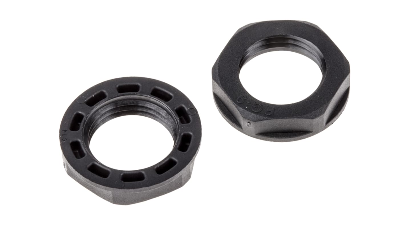 RS PRO Black Nylon 66 Cable Gland Locknut, PG9 Thread, IP68 | RS