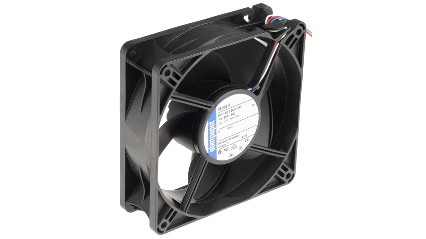 4414/2H | ebm-papst 4400 Series Axial Fan, 24 V dc, DC Operation, 240m³/h, 8.6W, 119 x 119 x ...