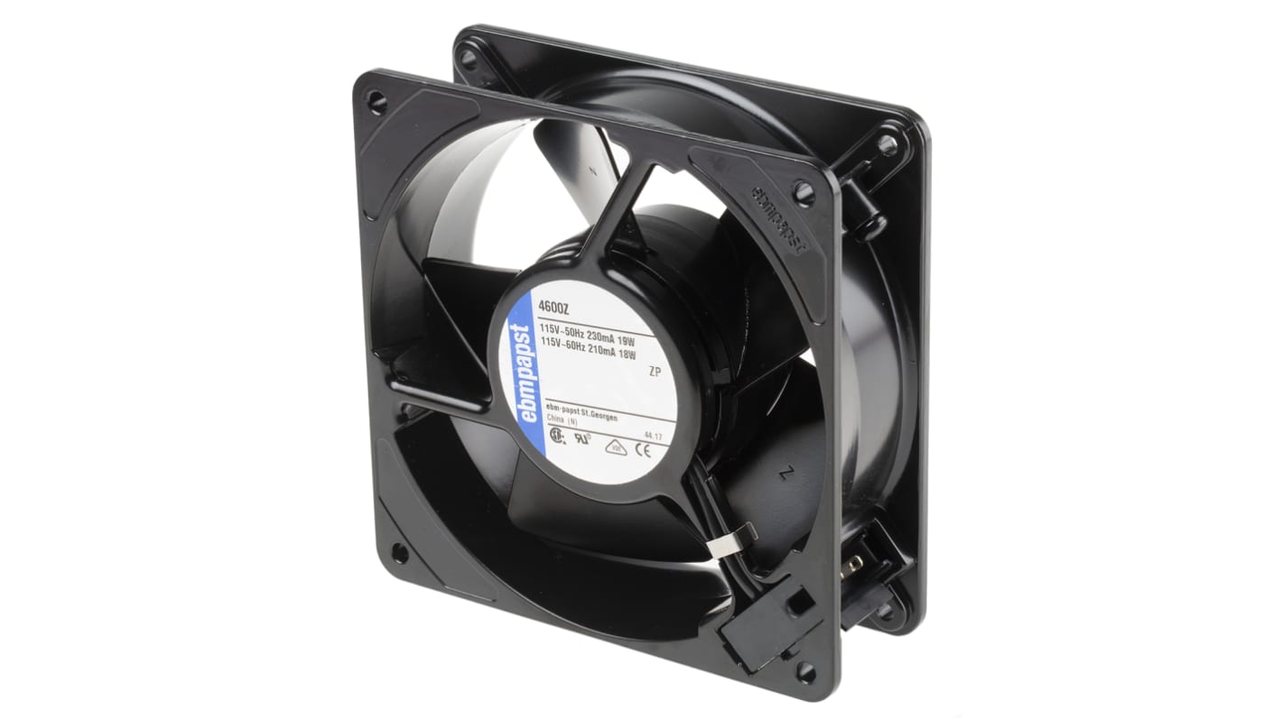 4600Z | ebm-papst 4000 Z Series Axial Fan, 115 V ac, AC Operation, 180m³/h, 18W, 119 x 119 x ...