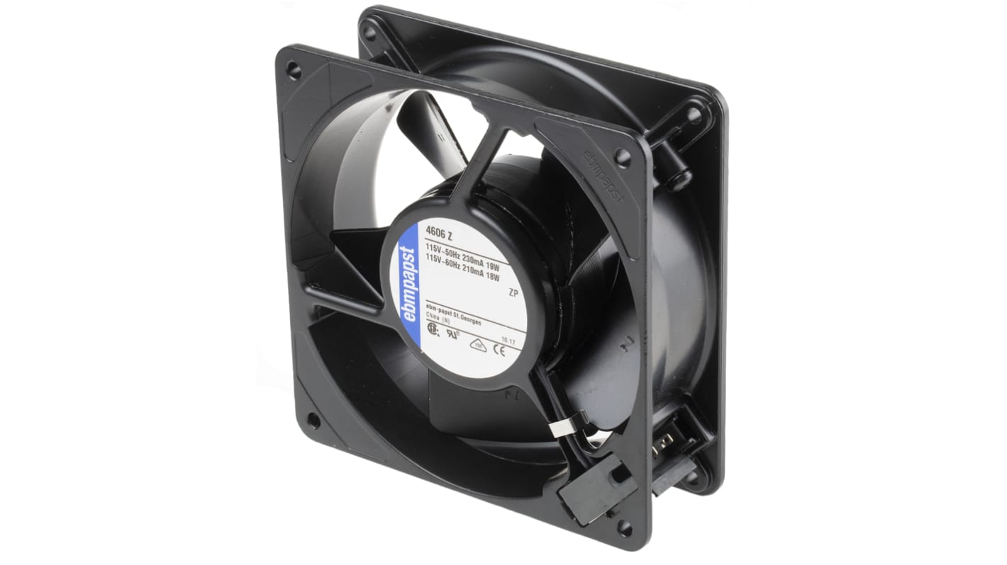 4606Z | ebm-papst 4000 Z Series Axial Fan, 115 V ac, AC Operation, 180m³/h, 18W, 119 x 119 x ...