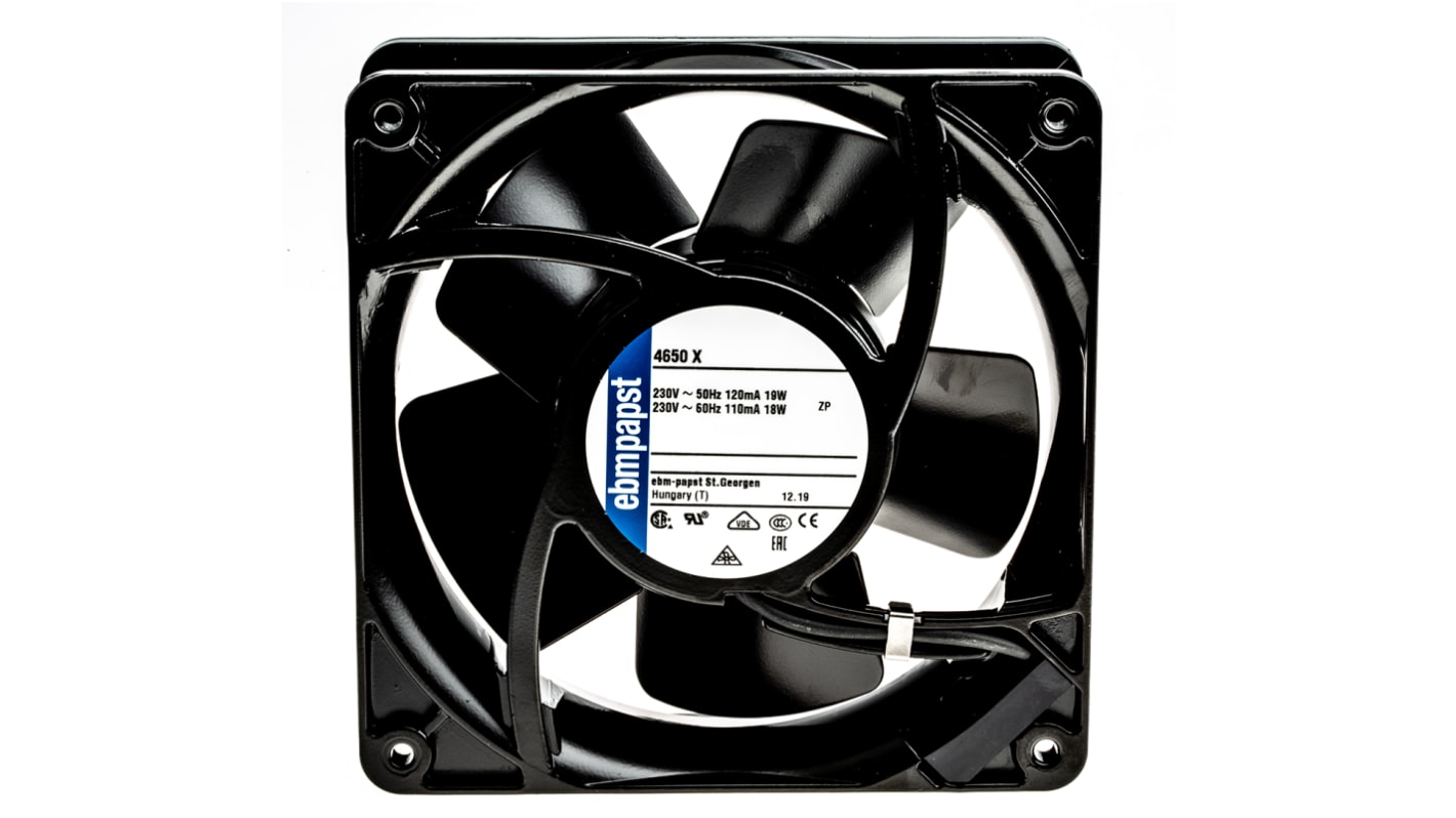 4650X | ebm-papst 4000 Series Axial Fan, 230 V ac, AC Operation, 160m³/h, 19W, IP20, 119 x 119 x ...