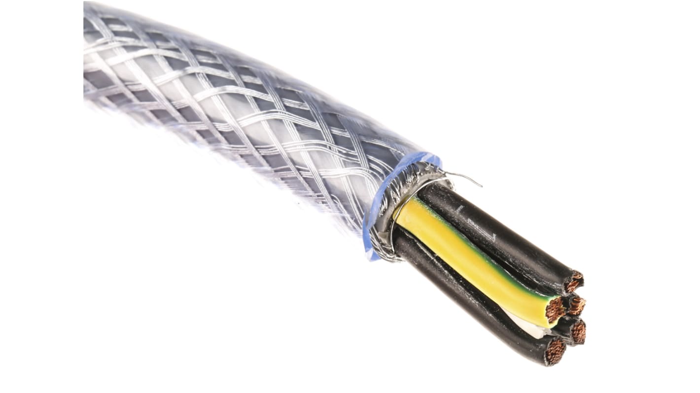 RS PRO Control Cable, 5 Cores, 4 mm², SY, Screened, 50m, Transparent ...