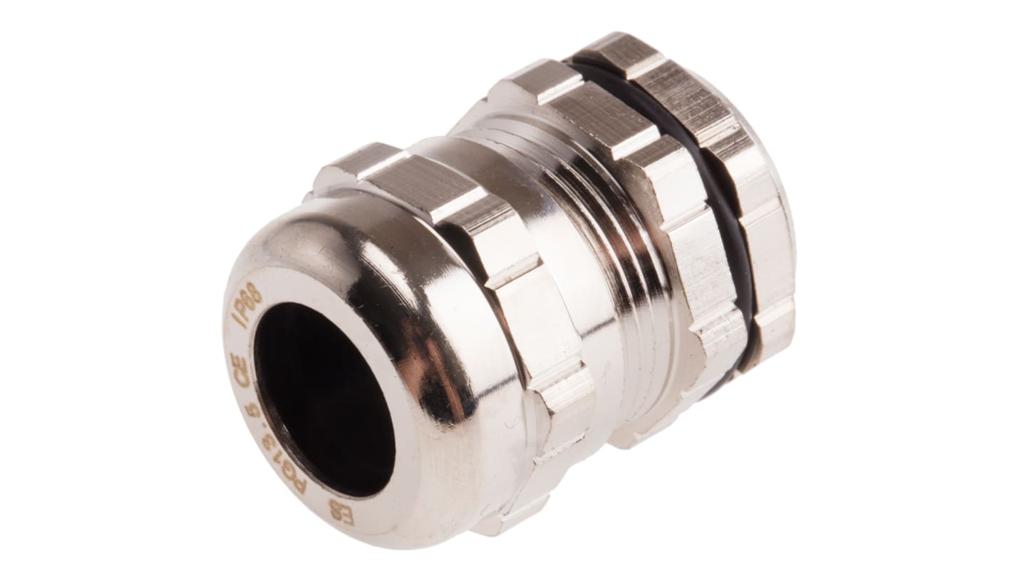 RS PRO Metallic Nickel Plated Brass Cable Gland, PG13.5 Thread, 6mm Min ...