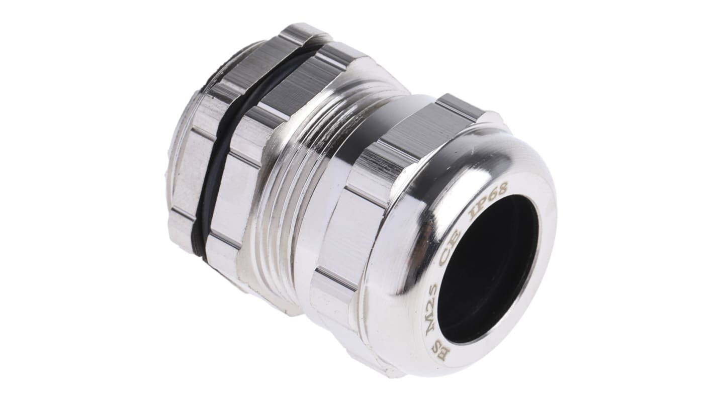RS PRO Metallic Nickel Plated Brass Cable Gland, M25 Thread, 10mm Min, 16mm Max, IP68 | RS