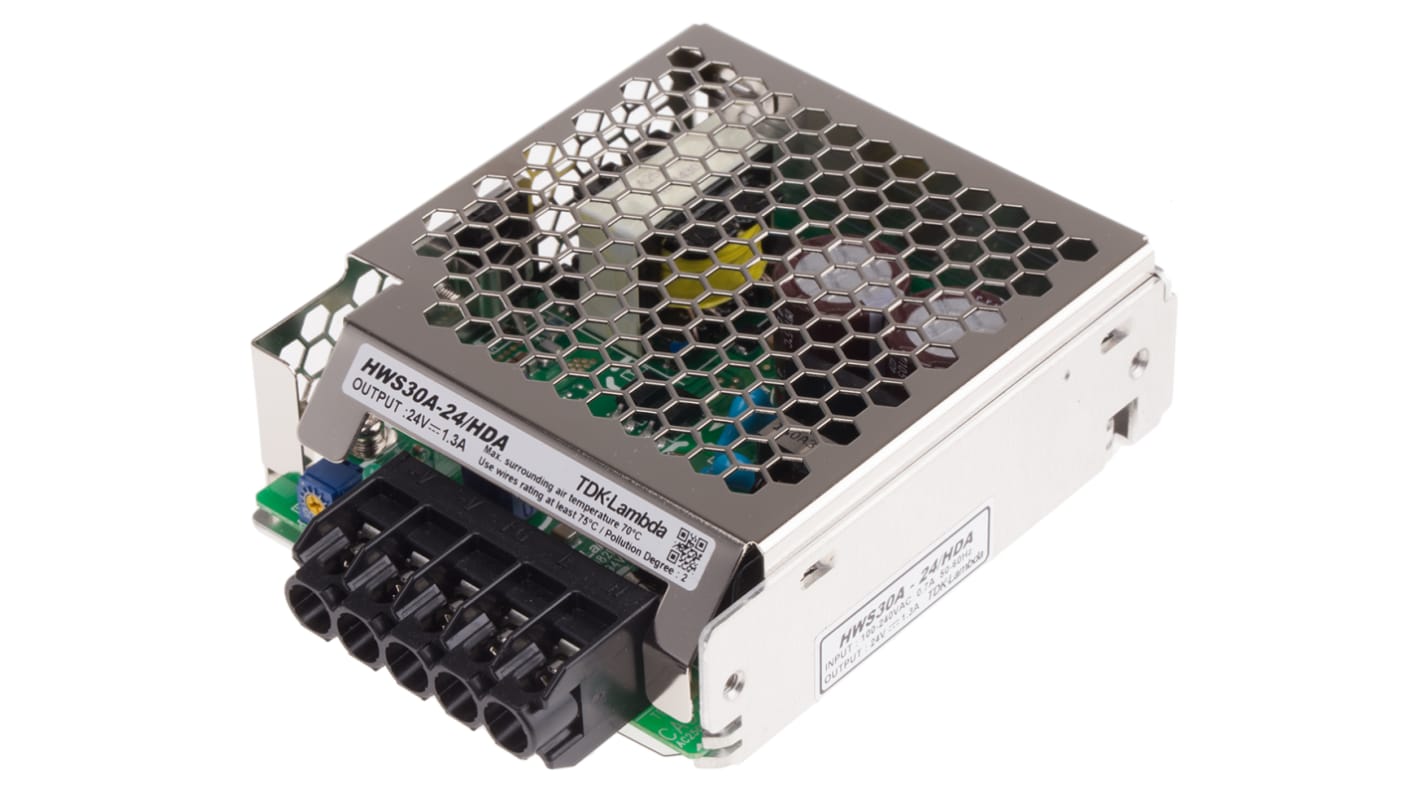 TDK-Lambda Switching Power Supply, HWS-30A-24/HD/A, 24V dc, 1.3A, 31W, 1 Output, 120 → 370 V dc ...