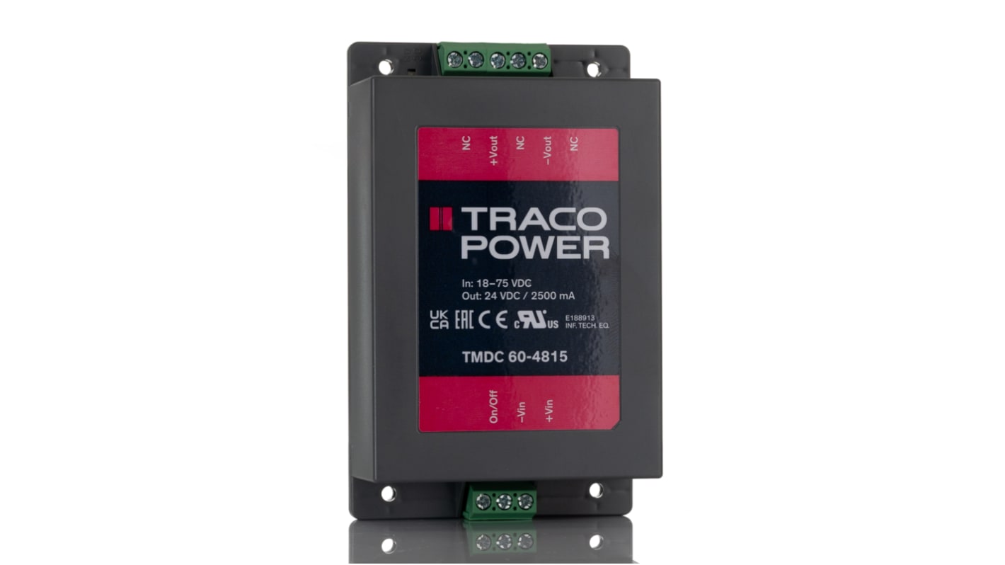 TMDC 60-4815 | TRACOPOWER TMDC 60 DC-DC Converter, 24V dc/ 2.5A Output, 18 → 75 V dc Input, 60W ...
