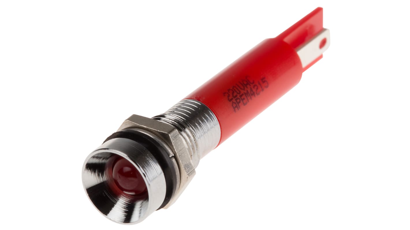 RS PRO Red Panel Mount Indicator, 220V ac, 8mm Mounting Hole Size, IP67 ...