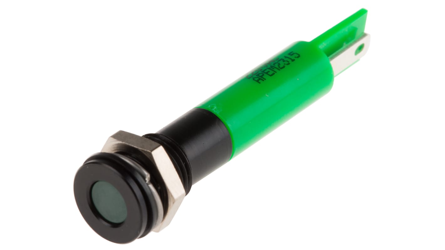 RS PRO Green Panel Mount Indicator, 220V ac, 8mm Mounting Hole Size ...