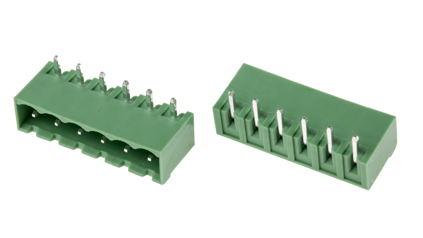 RS PRO 5.0mm Pitch 6 Way Right Angle Pluggable Terminal Block, Header ...