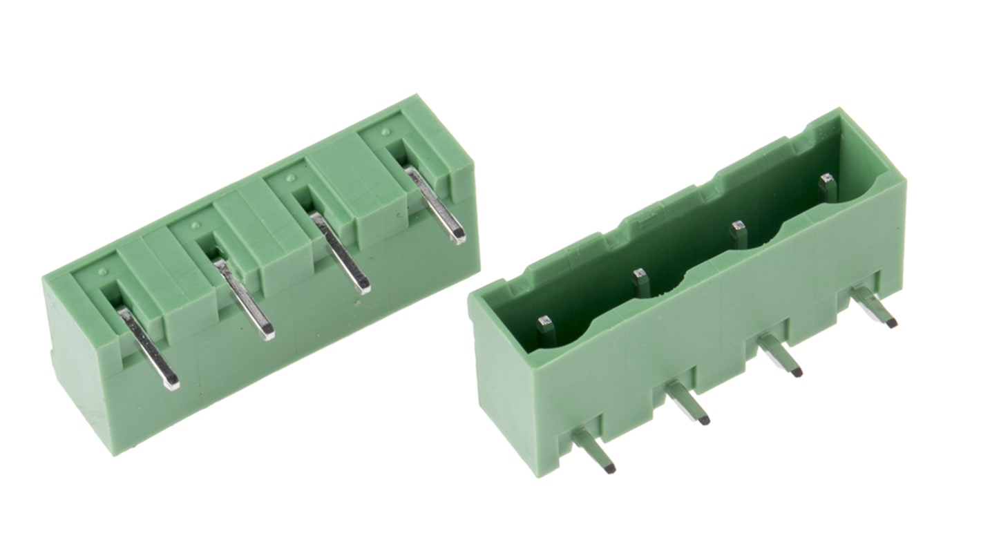 RS PRO 7.62mm Pitch 4 Way Right Angle Pluggable Terminal Block, Header ...