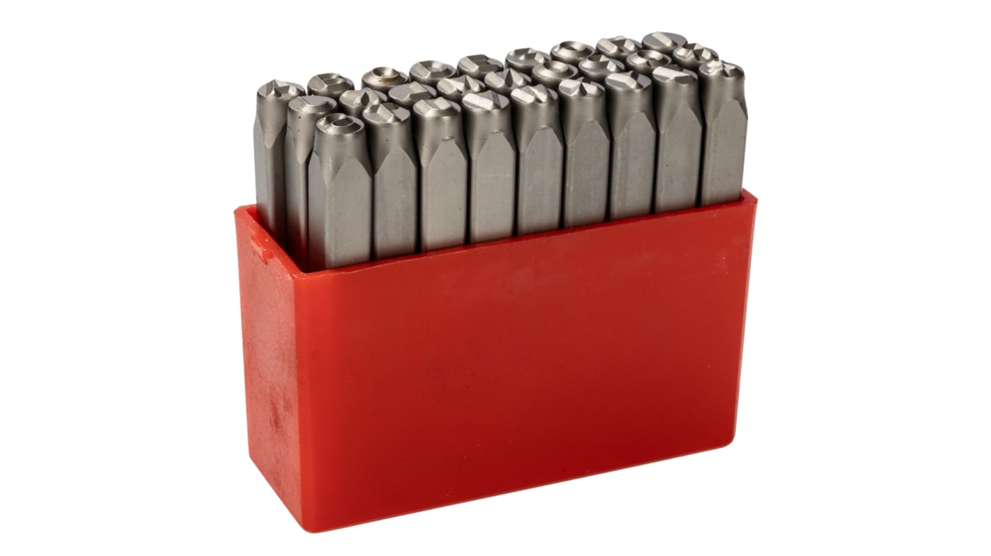 Juego de punzones para grabado de letras RS PRO, carácter de 5mm, contiene 27 piezas, Letras: A ...