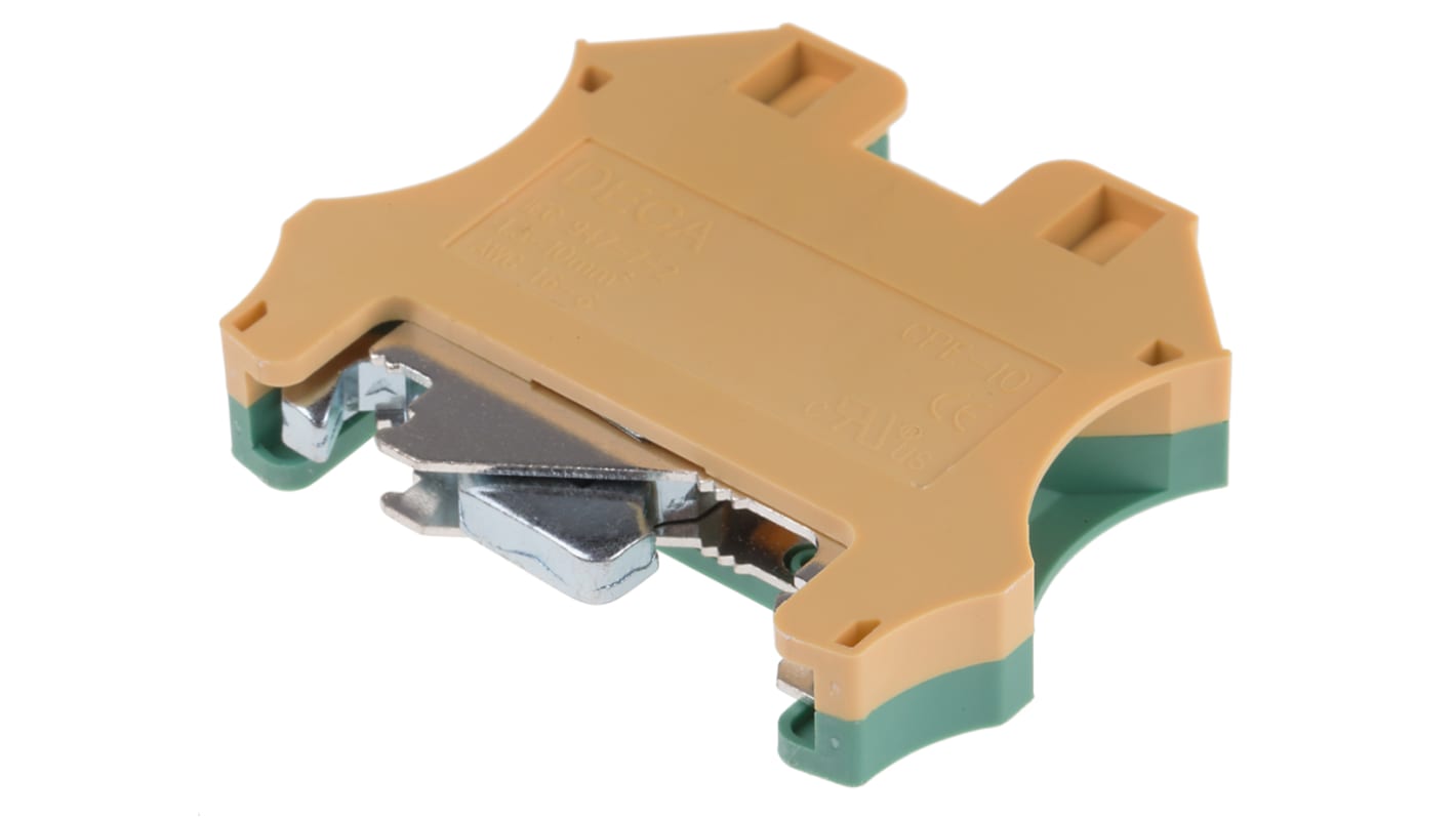 RS PRO 2-Way DIN Rail Earth Block, 1.5 to 10mm², 16 → 6 AWG Wire, Screw ...