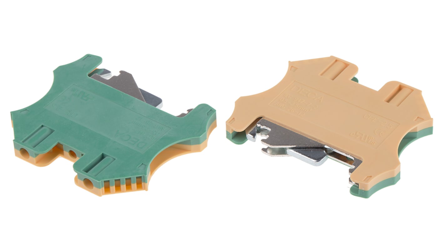 RS PRO 2-Way DIN Rail Earth Block, 0.5 to 2.5mm², 26 → 12 AWG Wire ...