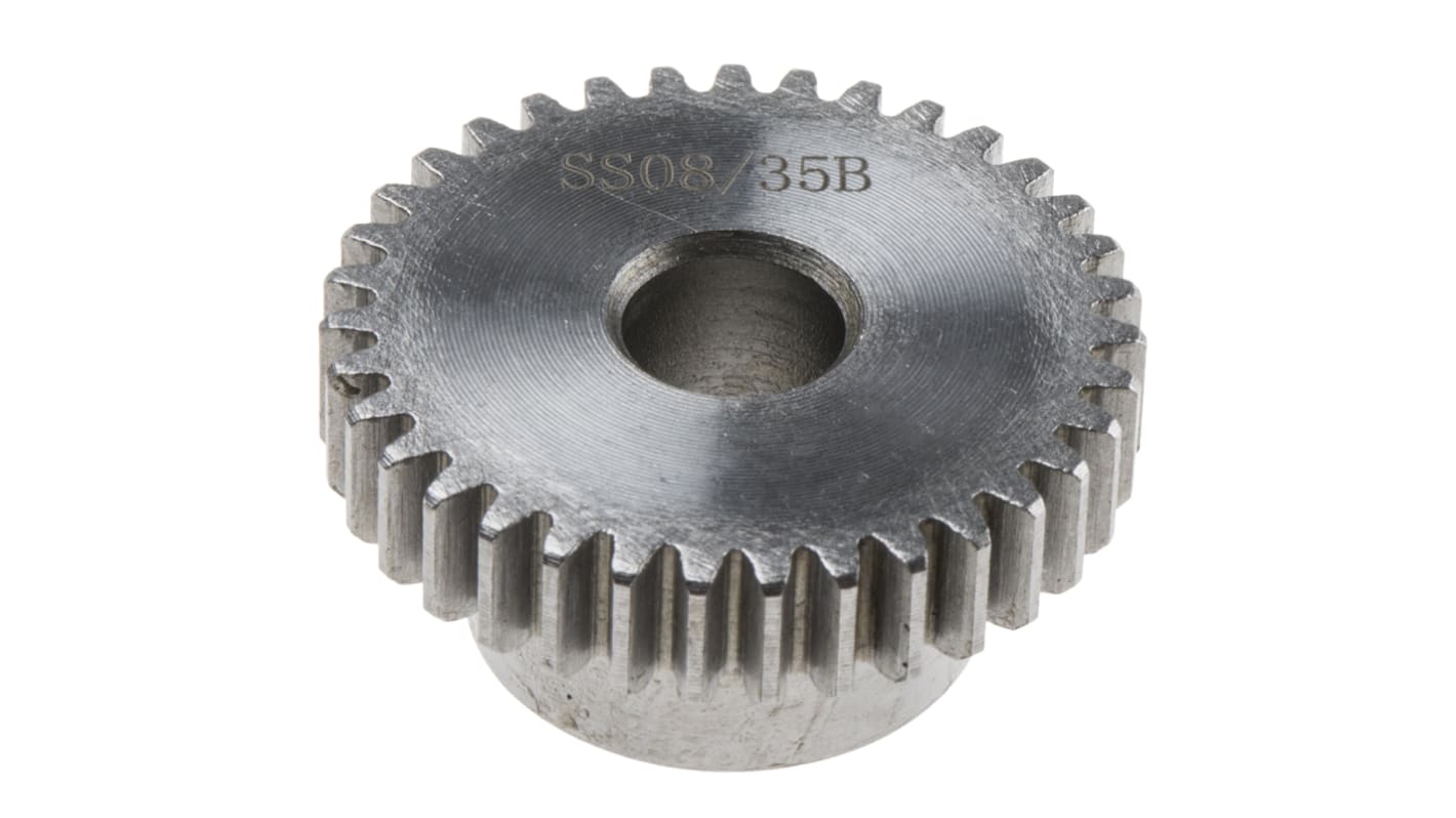 RS PRO Steel 35 Teeth Spur Gear, 0.8 Module, 8mm Bore Diam, 28mm Pitch ...