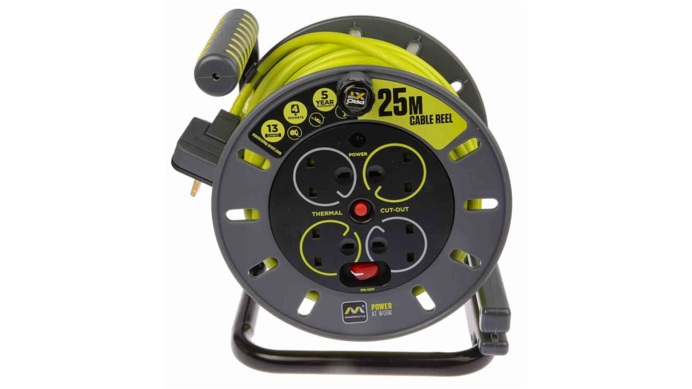 OMU25134SL-PX | RS PRO 25m 4 Socket Type G - British Cable Reel, 240 V | RS