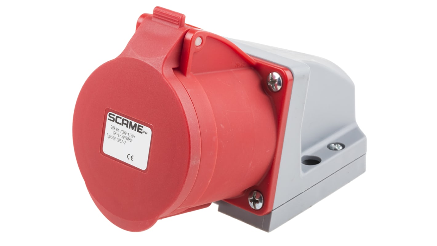 512.3257-7 | Scame, Optima IP44 Red Wall Mount 6P + E Right Angle ...