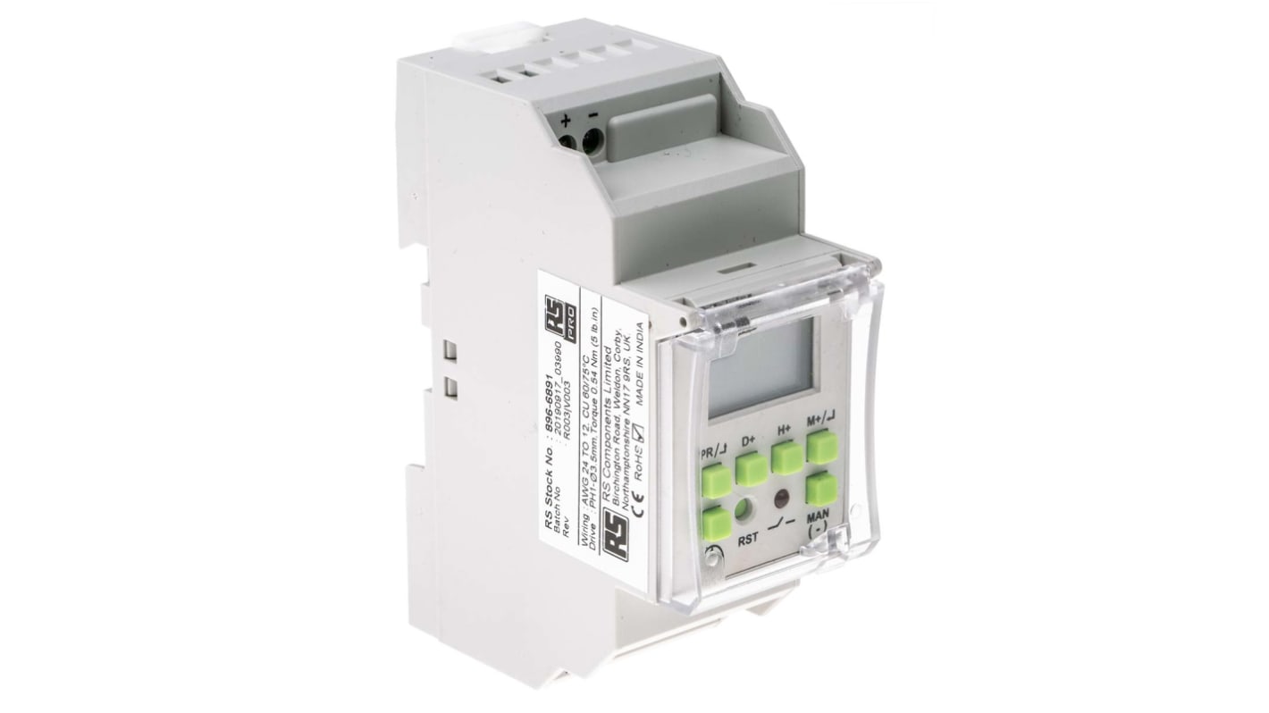 RS PRO Digital DIN Rail Time Switch 12 V dc, 1-Channel | RS