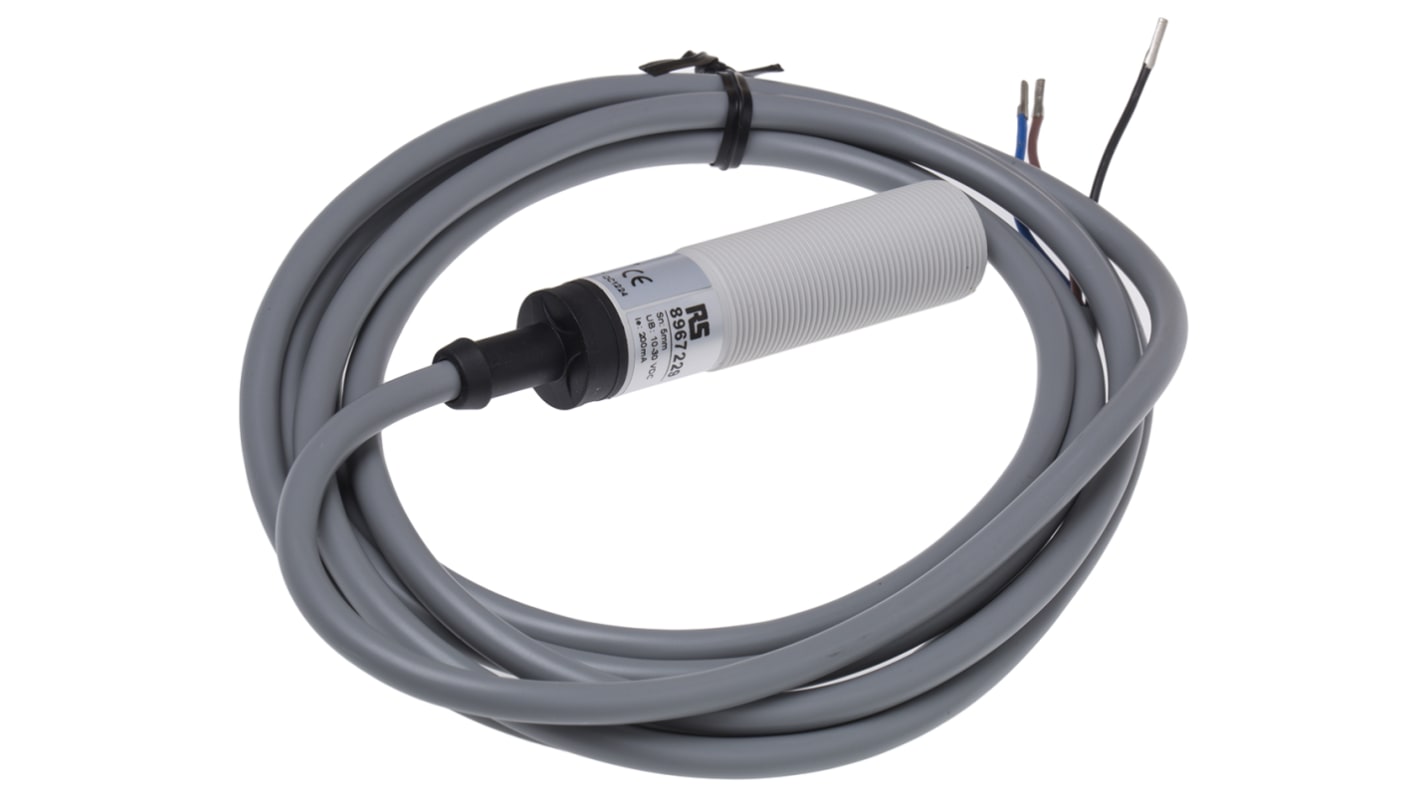 RS PRO Capacitive Barrel-Style Proximity Sensor, M18 x 1, 5 mm Detection, NPN Normally Open ...