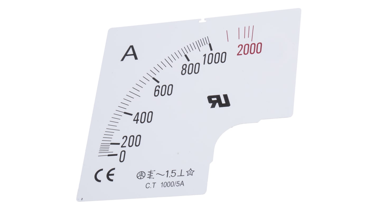 RS PRO 1000A Meter Scale For Use With 96 x 96 Analogue Panel Ammeter | RS