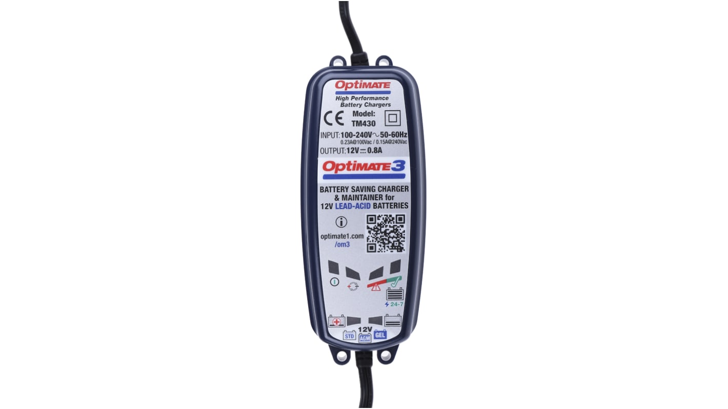 TM430 | TecMate OptiMate 3 Battery Charger For Lead Acid 12 V 12V 800mA ...